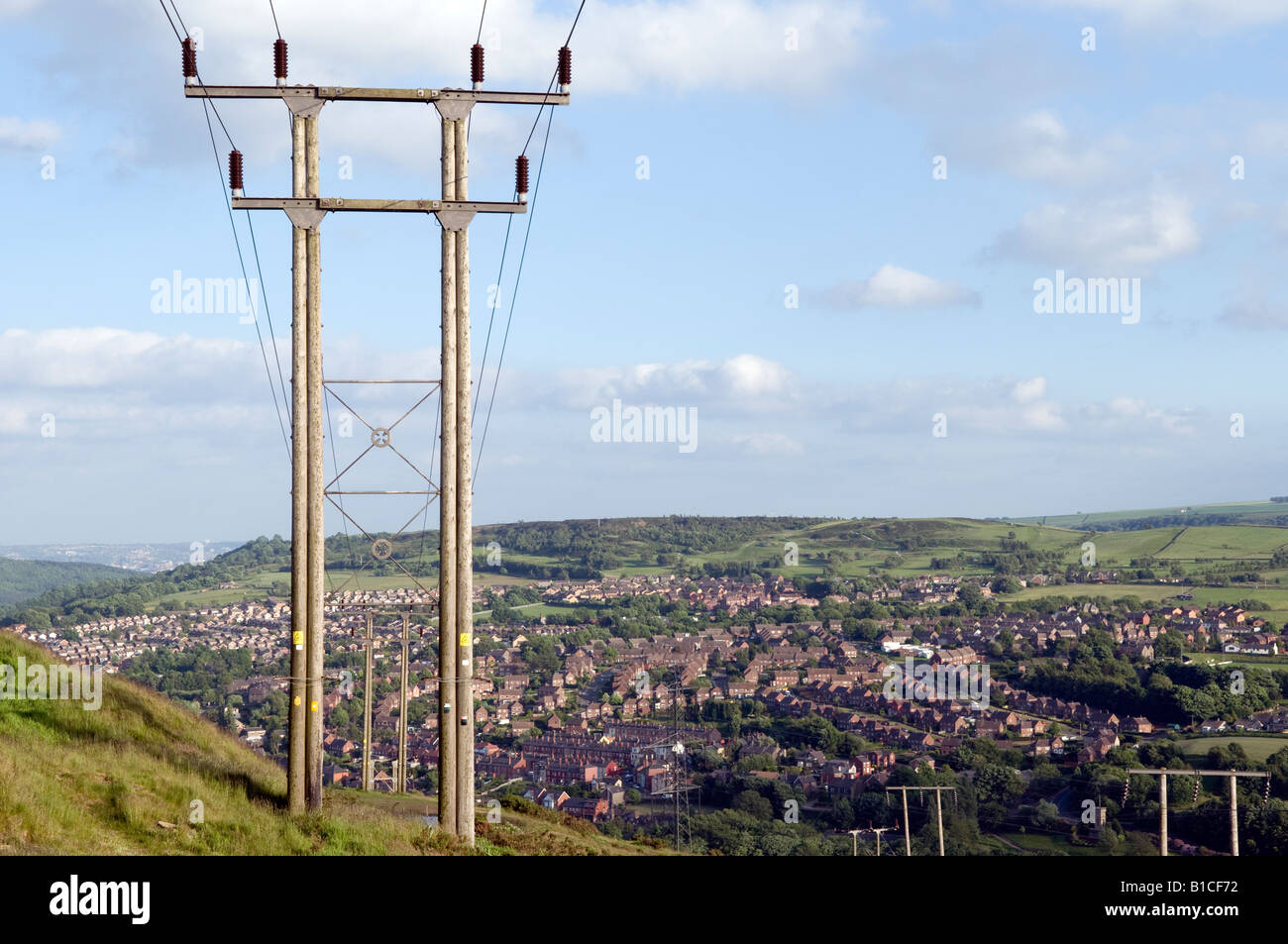 Wooden electricity poles and housing at "Hunshelf Bank "at Stocksbridge ...