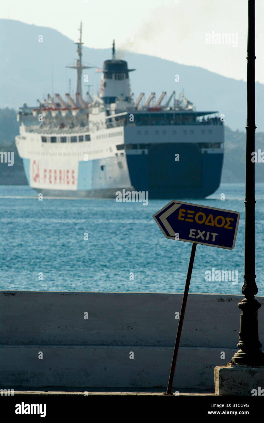 ferry in the harbour of Samos-town on the island of Samos in Greece ...