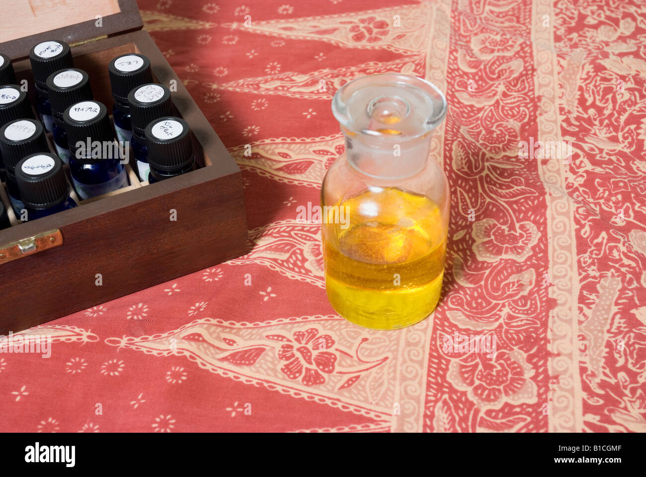 Aromatherapy oils in a box Stock Photo - Alamy