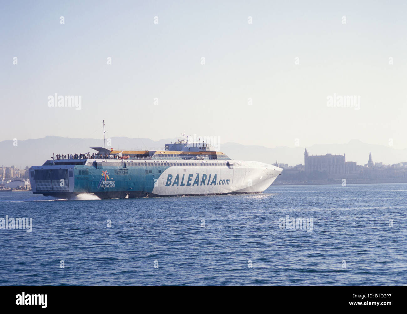 Early morning departure of Balearia Fast Passenger Ferry from the Port ...