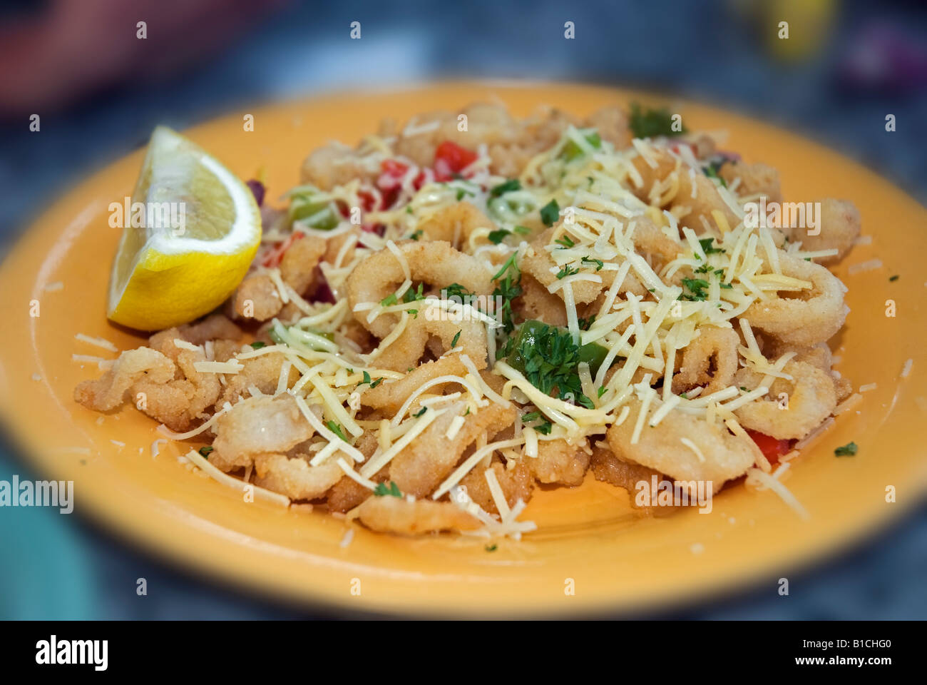 Fried calamari appetizer at restaurant, Eastpoint, Florida Stock Photo ...