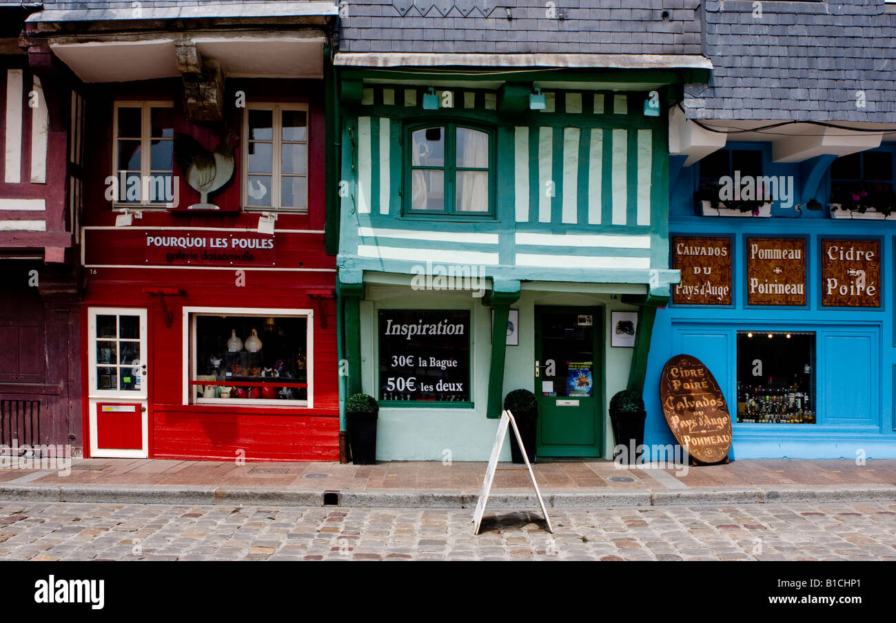 Colored shops in Honfleur Normandy France Stock Photo - Alamy