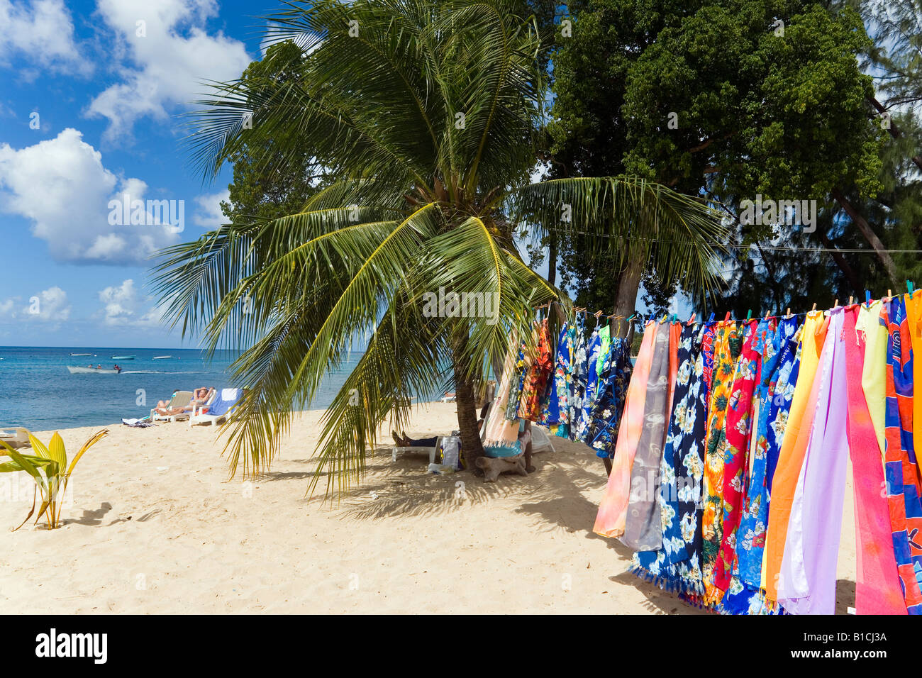 Souvenir stall at beach Speightstown Barbados Caribbean Stock Photo - Alamy
