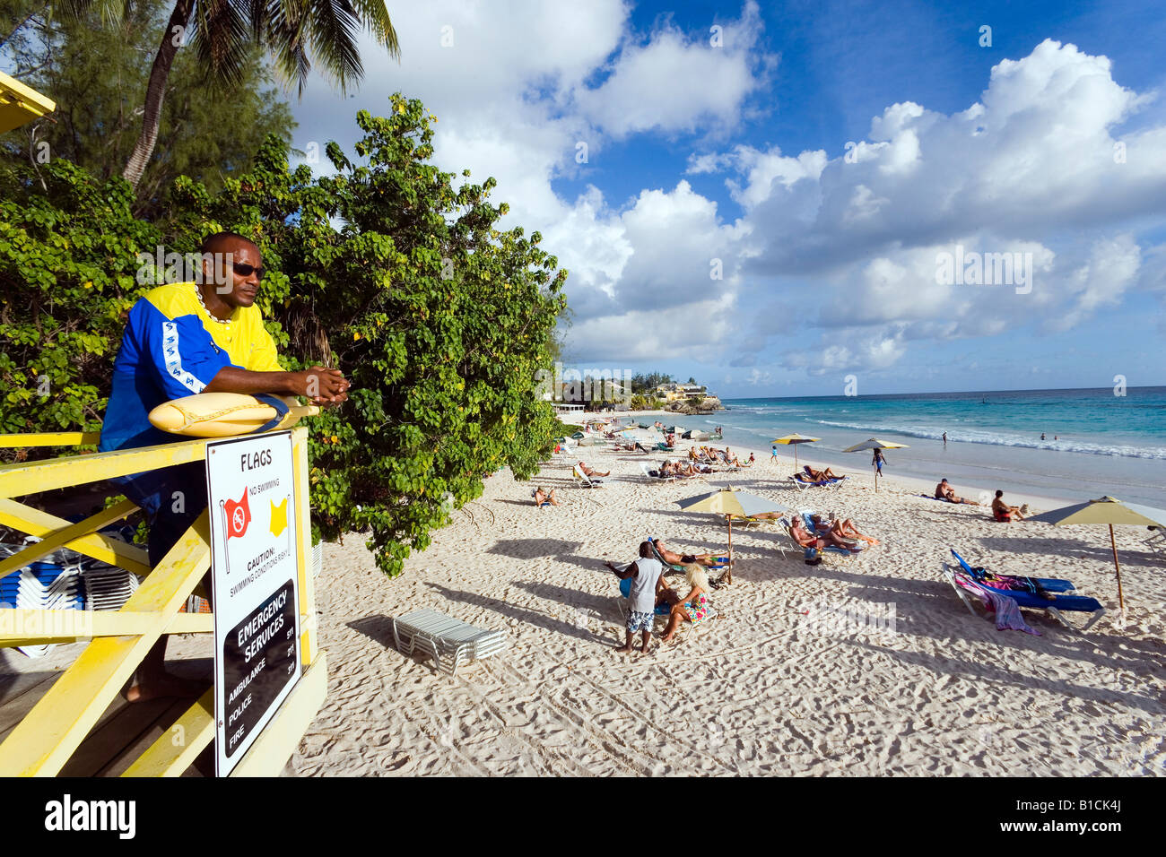 Lifequard observing Accra Beach Rockley Barbados Caribbean Stock Photo ...