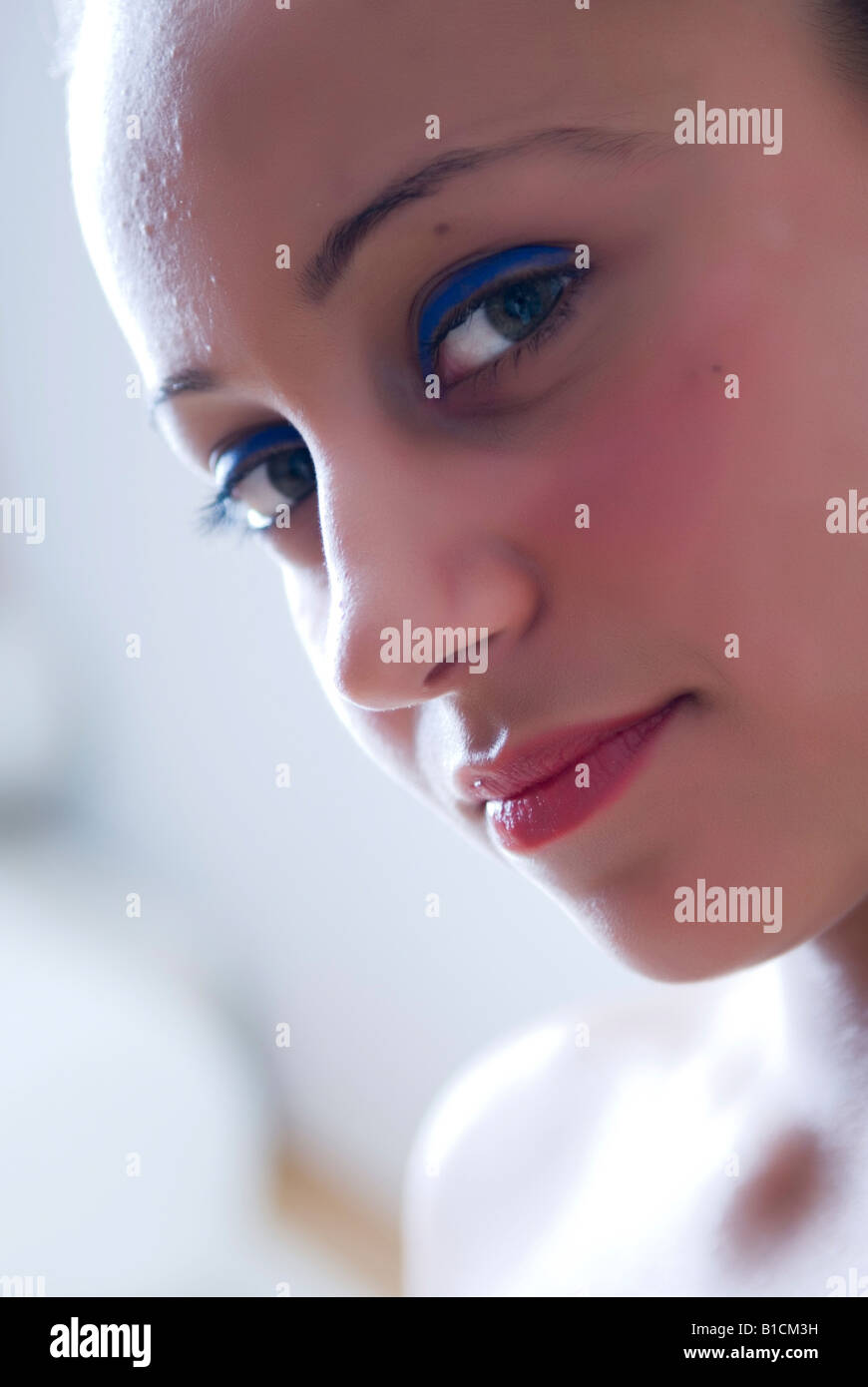 closeup of a woman`s rouged face Stock Photo - Alamy