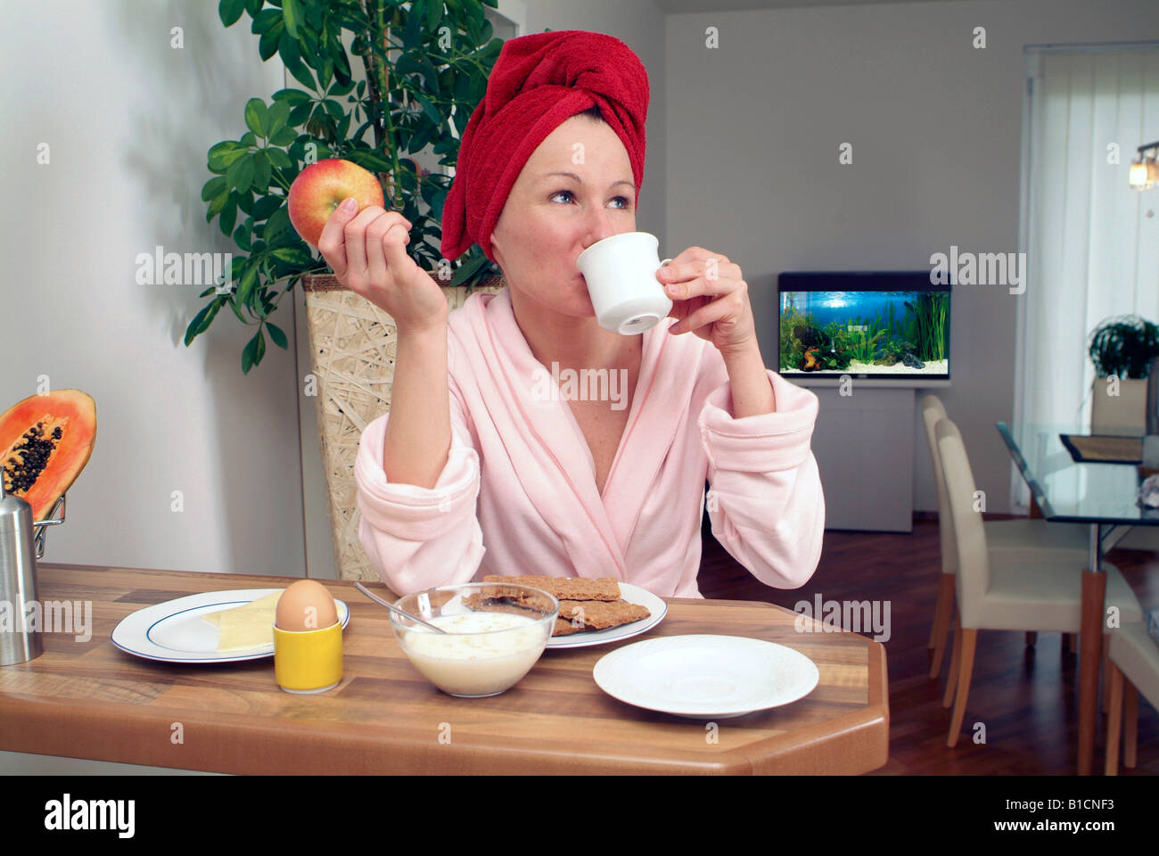 young woman at substantial breakfast Stock Photo - Alamy