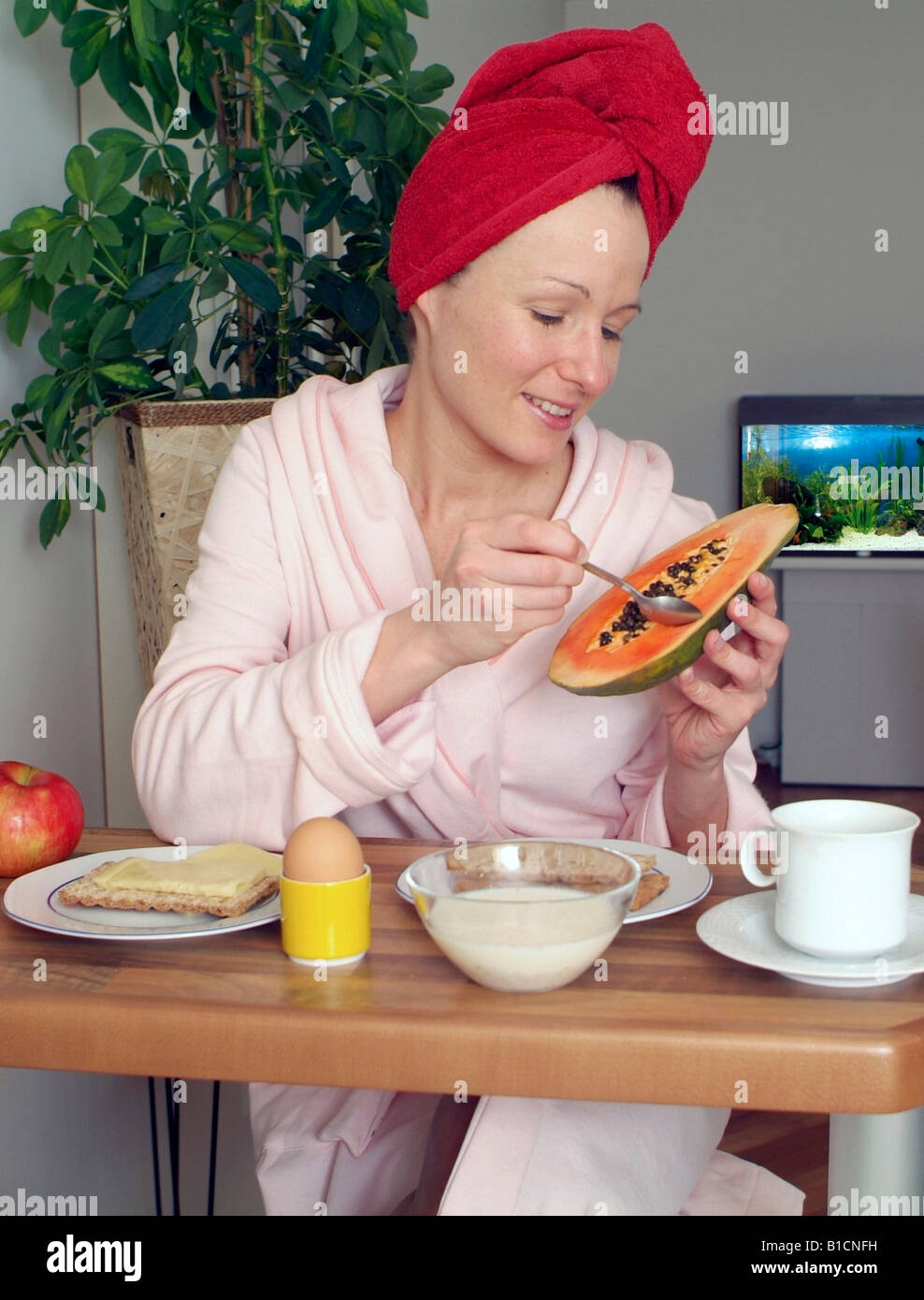 young woman at substantial breakfast Stock Photo - Alamy