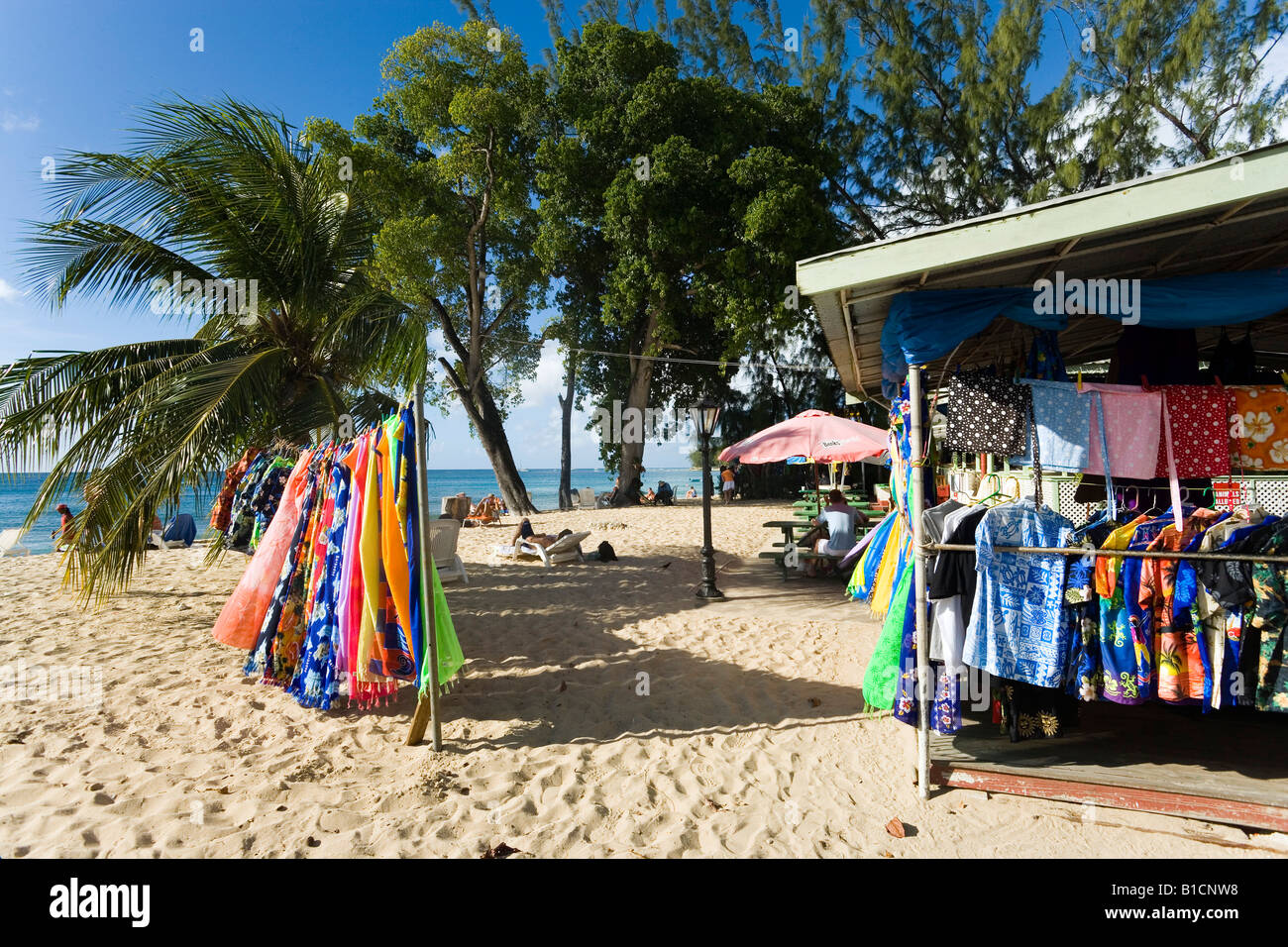 Souvenir stall at beach Speightstown Barbados Caribbean Stock Photo - Alamy