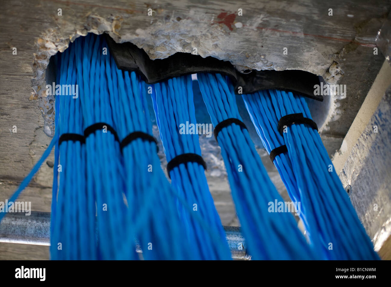Data cables connecting two ajoining floors in a new office fit-out pass ...