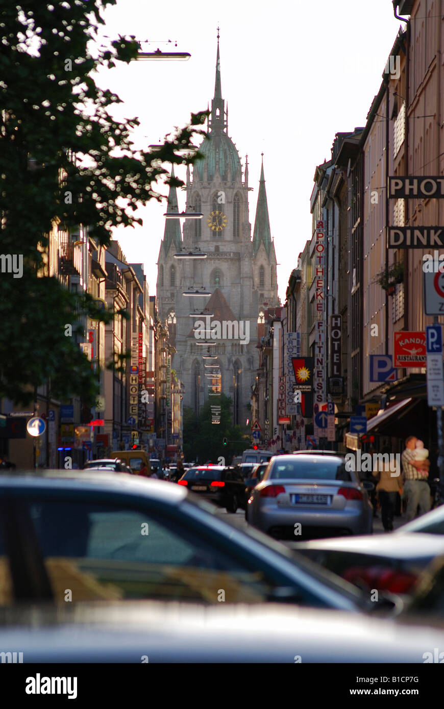 Europe, Germany, Bavaria, Munich, City, Scape, Landwehr, street, church ...