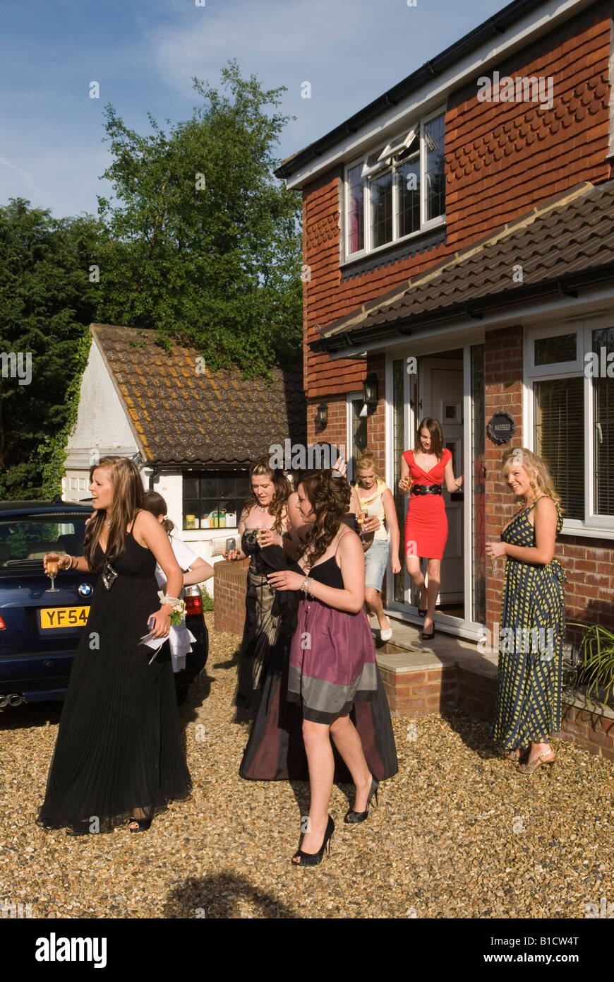 Sixteen year old teenage girls at a leaving school end of year Prom ...