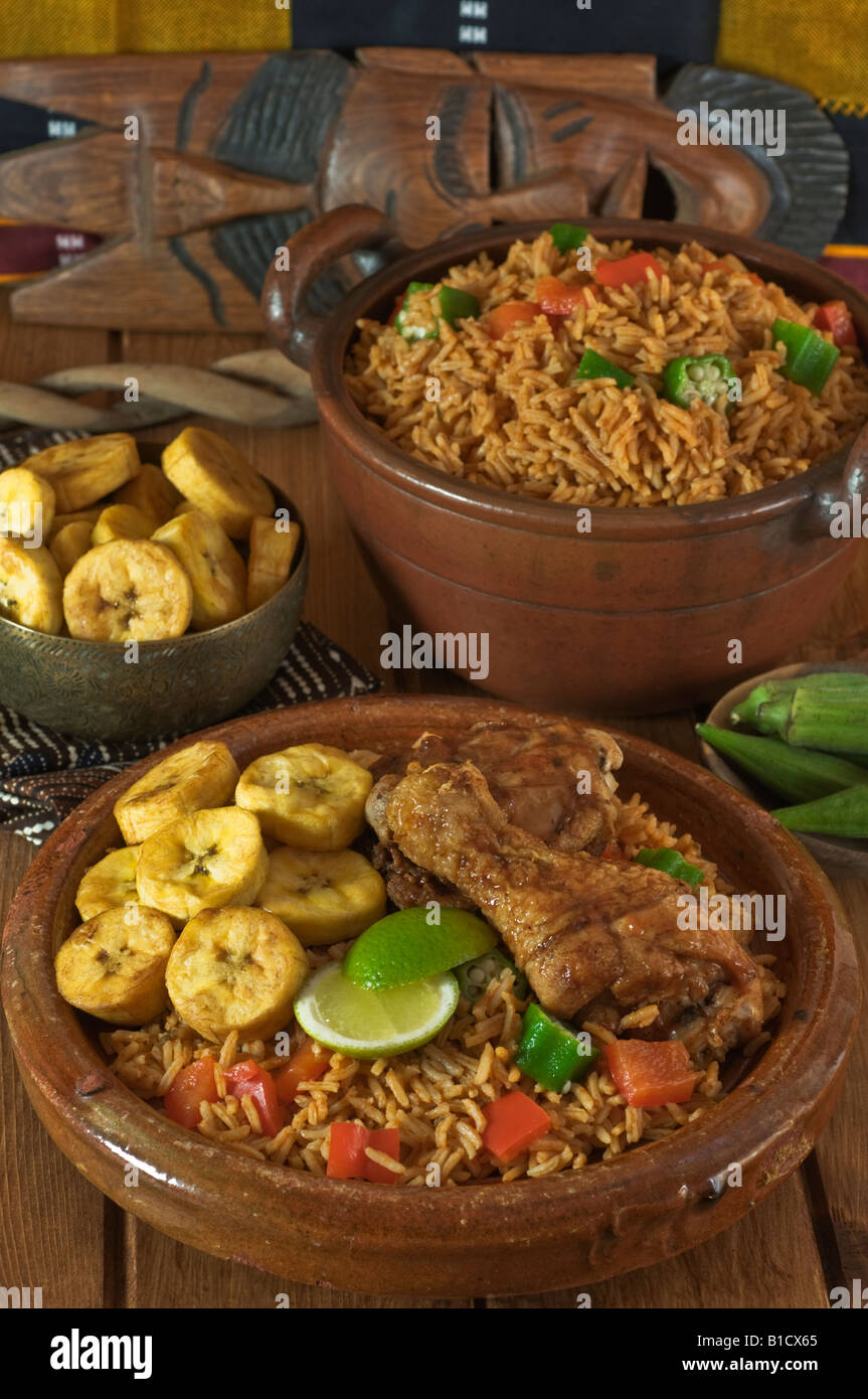 Jollof rice and fried chicken West Africa Food Stock Photo - Alamy