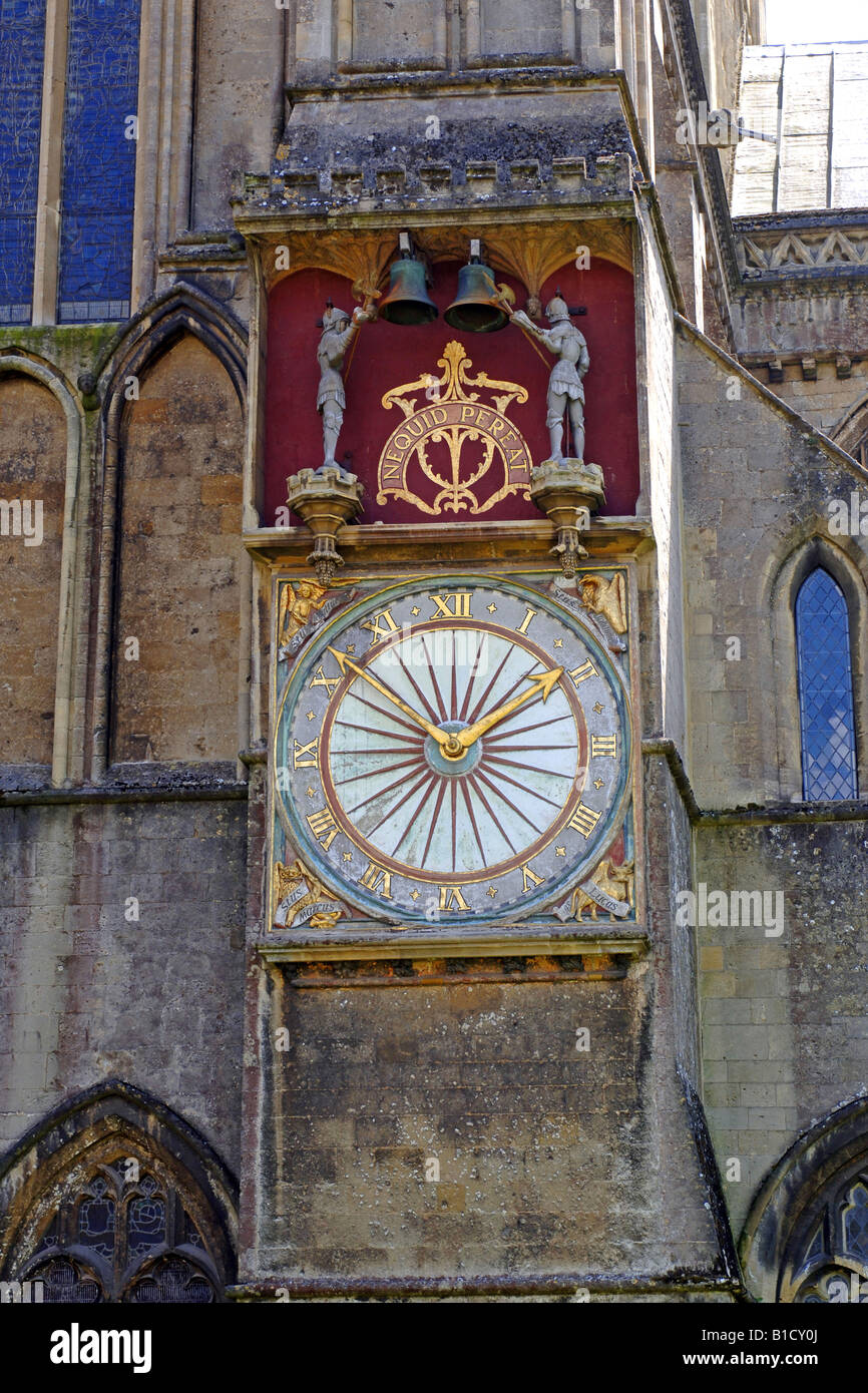 Wells cathedral Somerset external clock 1380 showing two knight bell ...