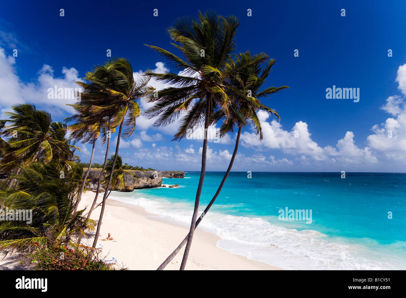 View over sandy beach of Bottom Bay St Philip Barbados Caribbean Stock ...