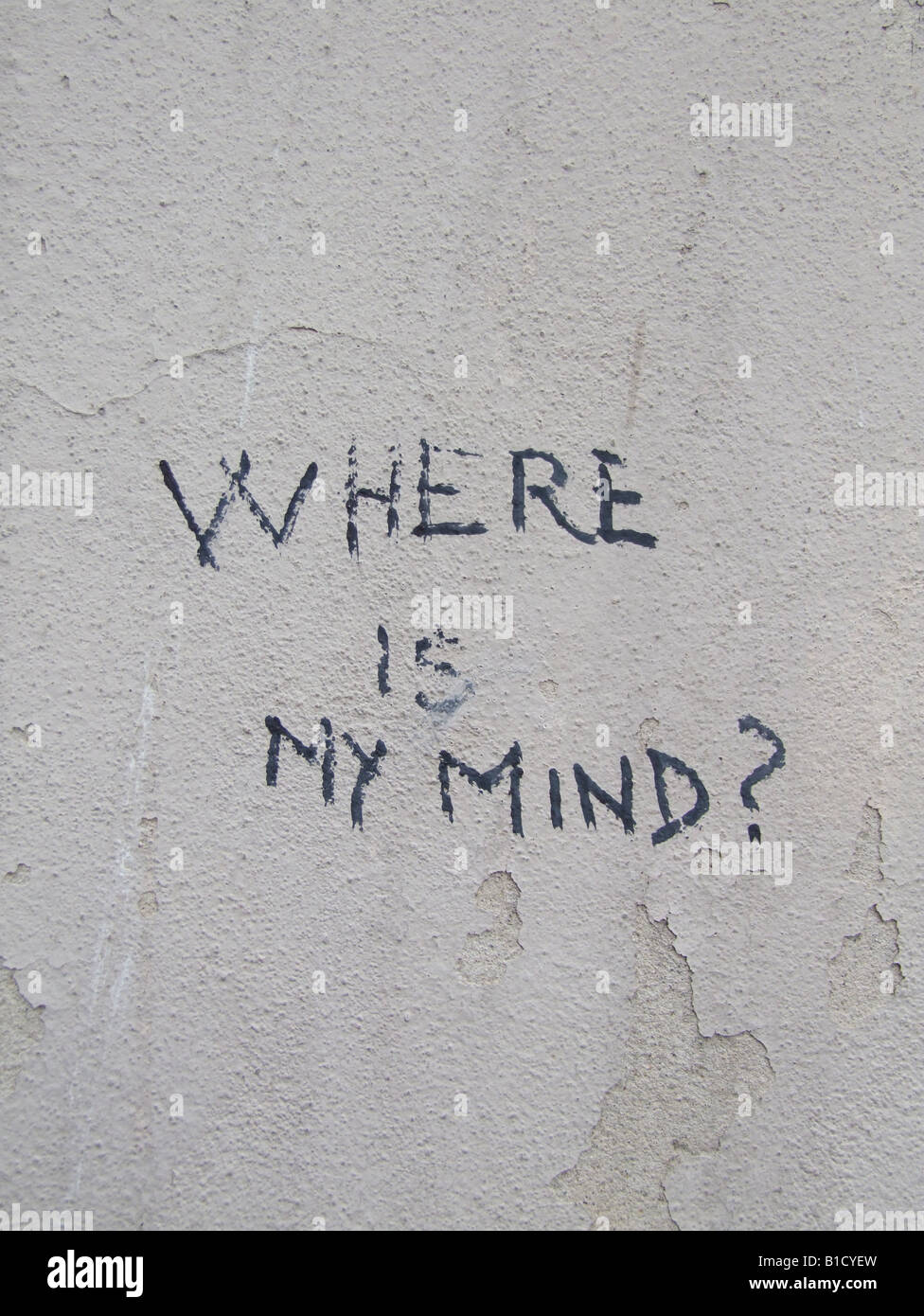 where is my mind sentence graffiti on wall Stock Photo - Alamy
