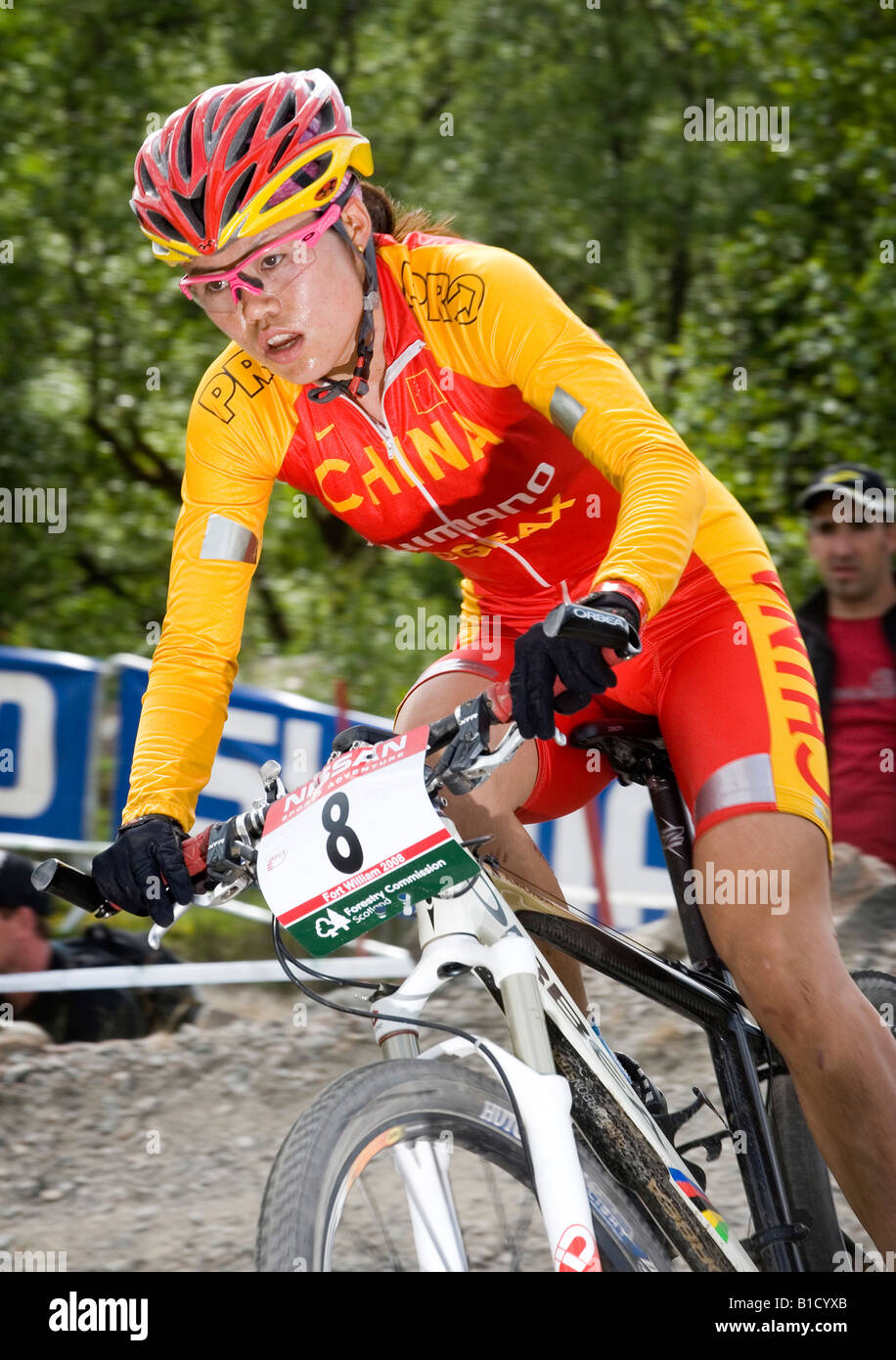 A female competitor at the mountain bike downhill World Cup in Fort ...