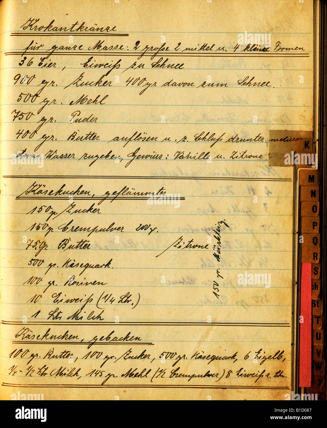grungy page of bakerys vintage handwritten cookbook Stock Photo - Alamy