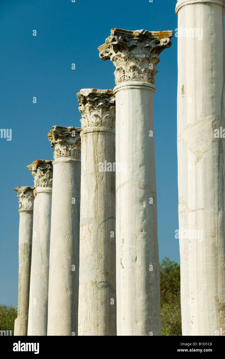 Six White Pillars Standing Tall in a Row at the Roman Ruins of Salamis ...