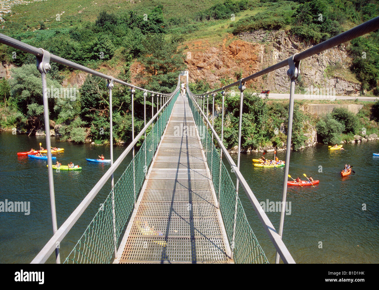 Suspension bridge over Sella river. Asturias province. Spain Stock ...
