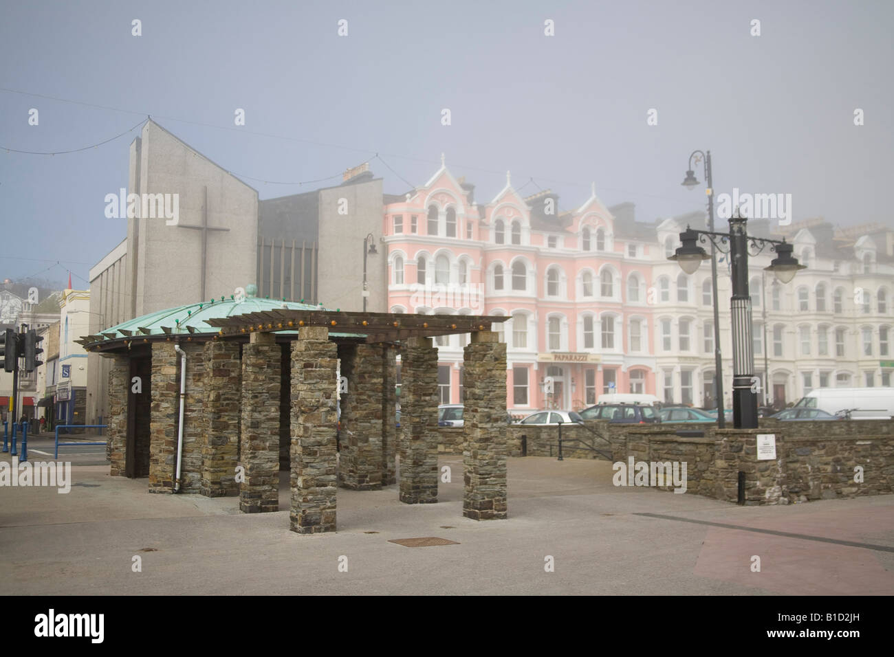 Seafront promenade in the mist / Fog, Douglas, Isle of Man. Horizontal ...