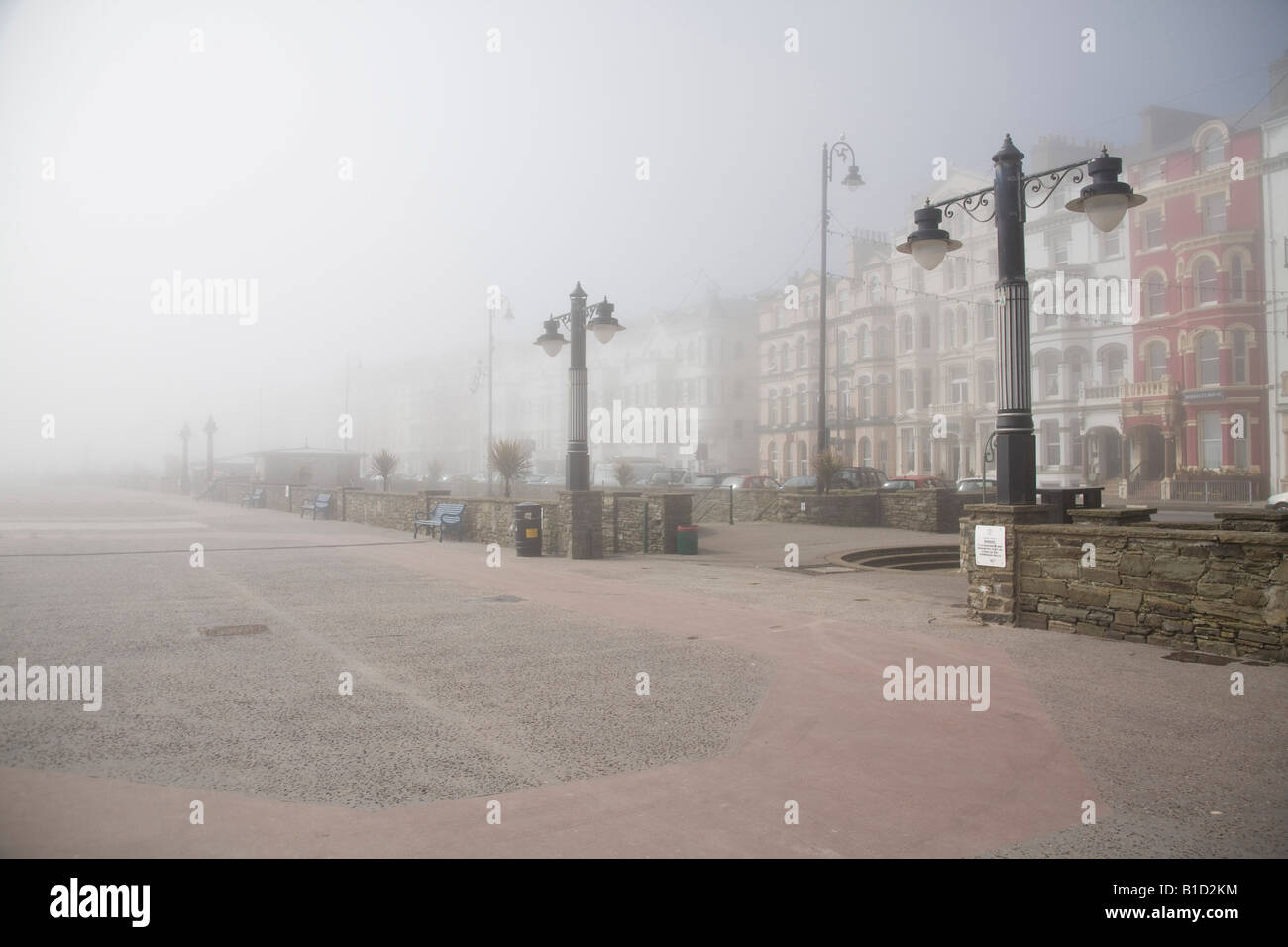Seafront promenade in the mist / Fog, Douglas, Isle of Man. Horizontal ...