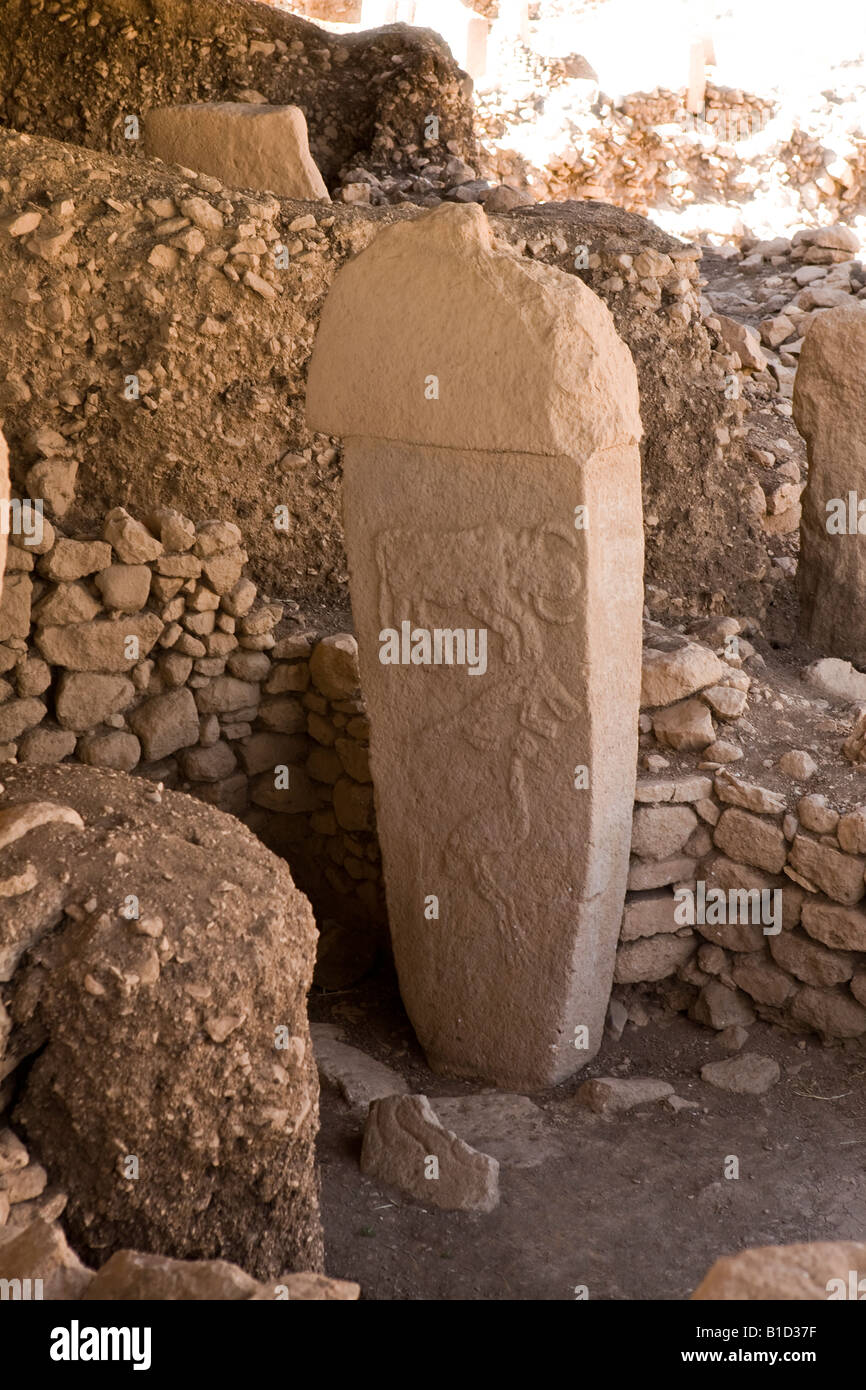 Carved standing T-Shaped stone at The Neolithic site of Gobekli Tepe in ...