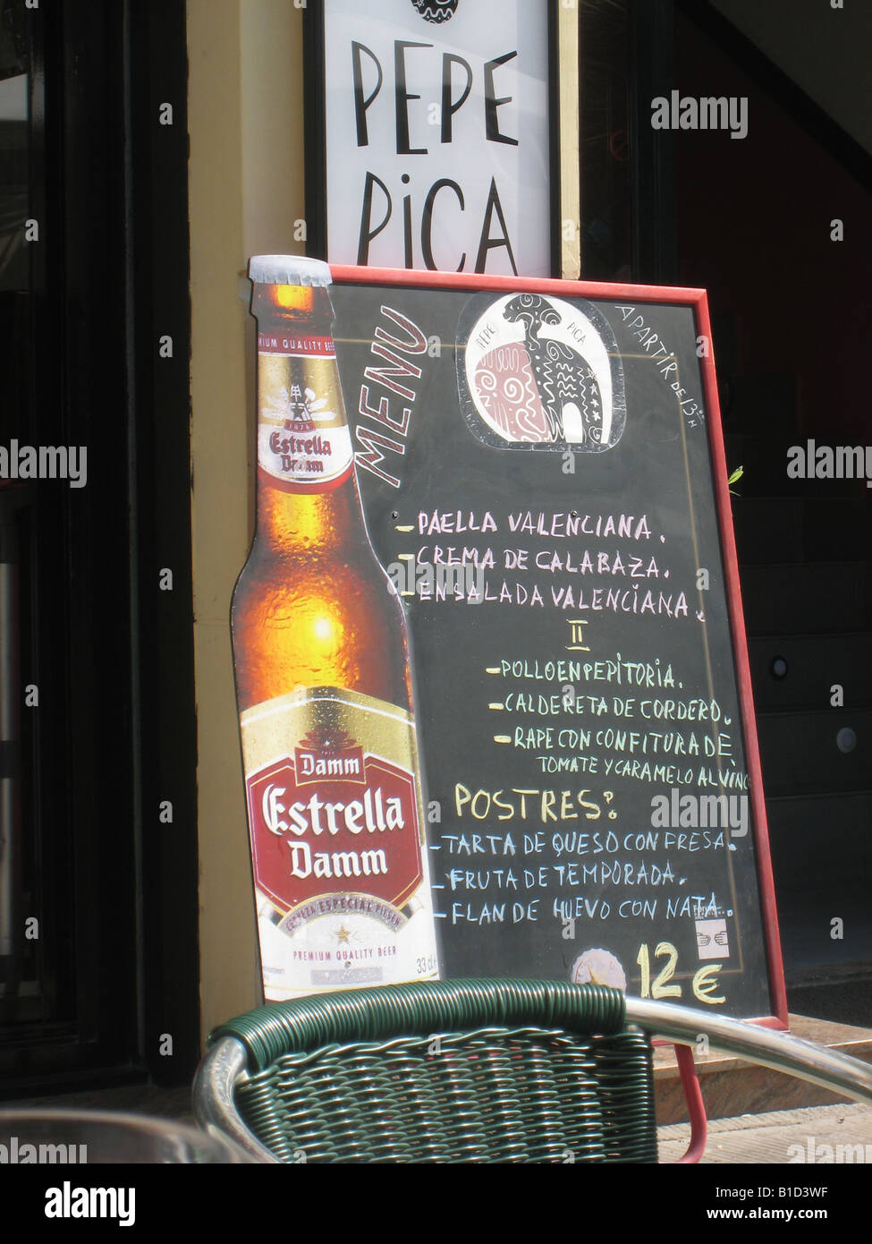Billboard advertising fixed price menu in Spanish restaurant in ...
