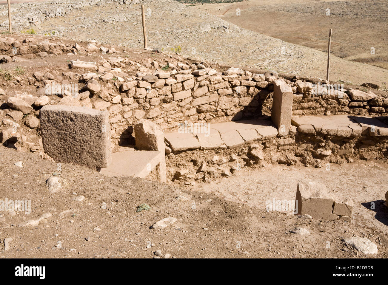 Benches for seating at The Neolithic site of Gobekli Tepe in South East ...
