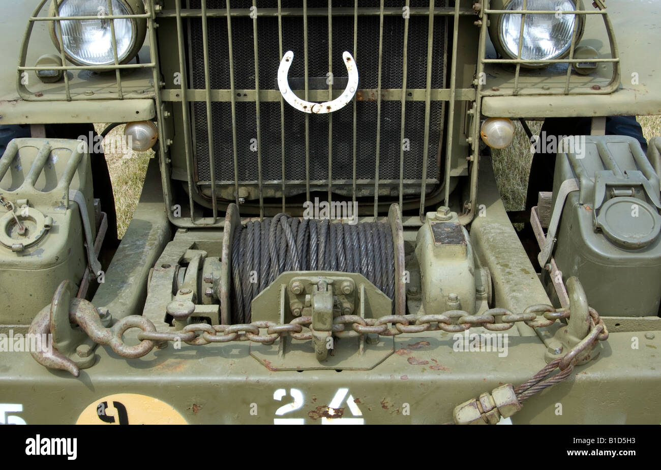 Winch on the front of American army truck Stock Photo - Alamy