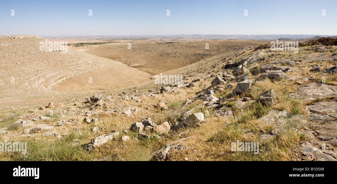 Panorama of the countryside at The Neolithic site of Gobekli Tepe in ...