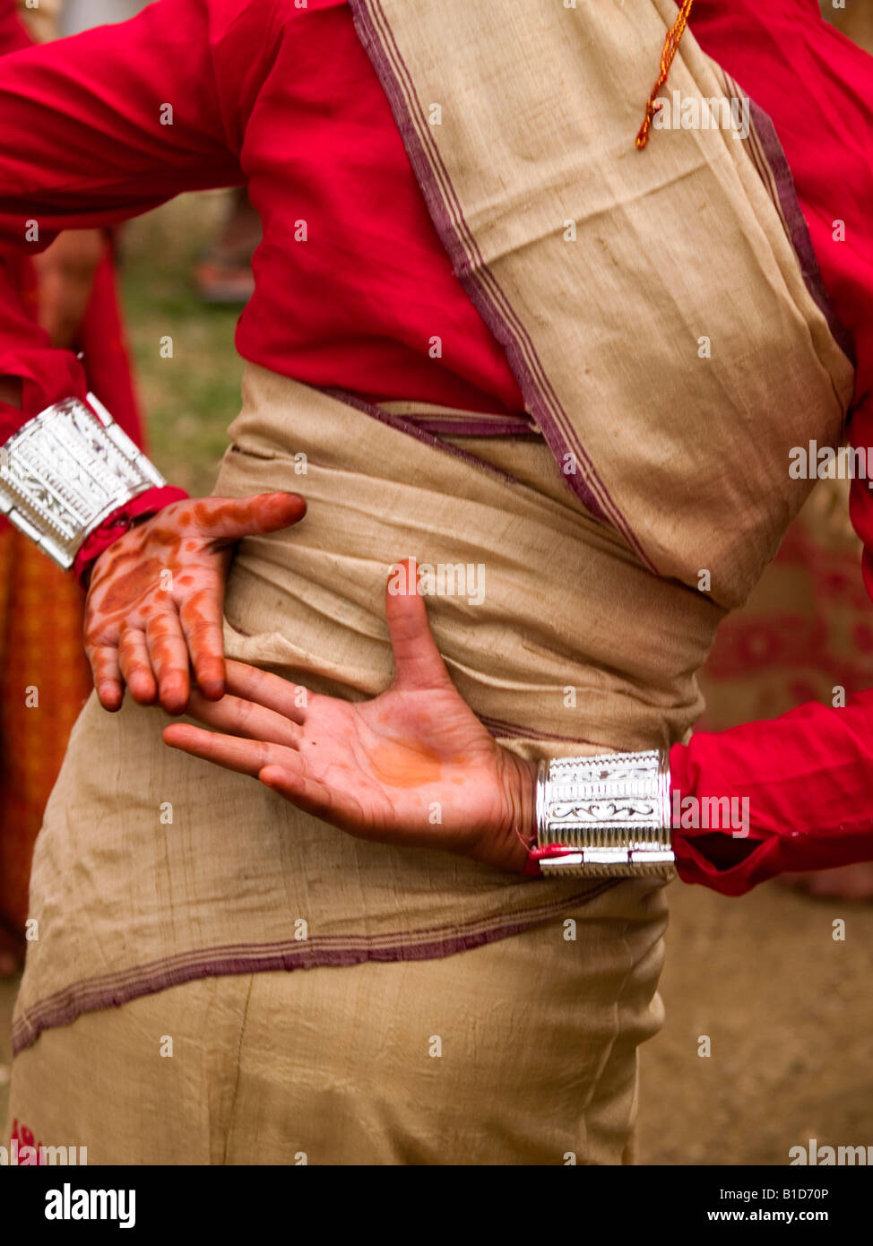 henna on the hands of a dancer during the Rongali Bihu Assamese New ...