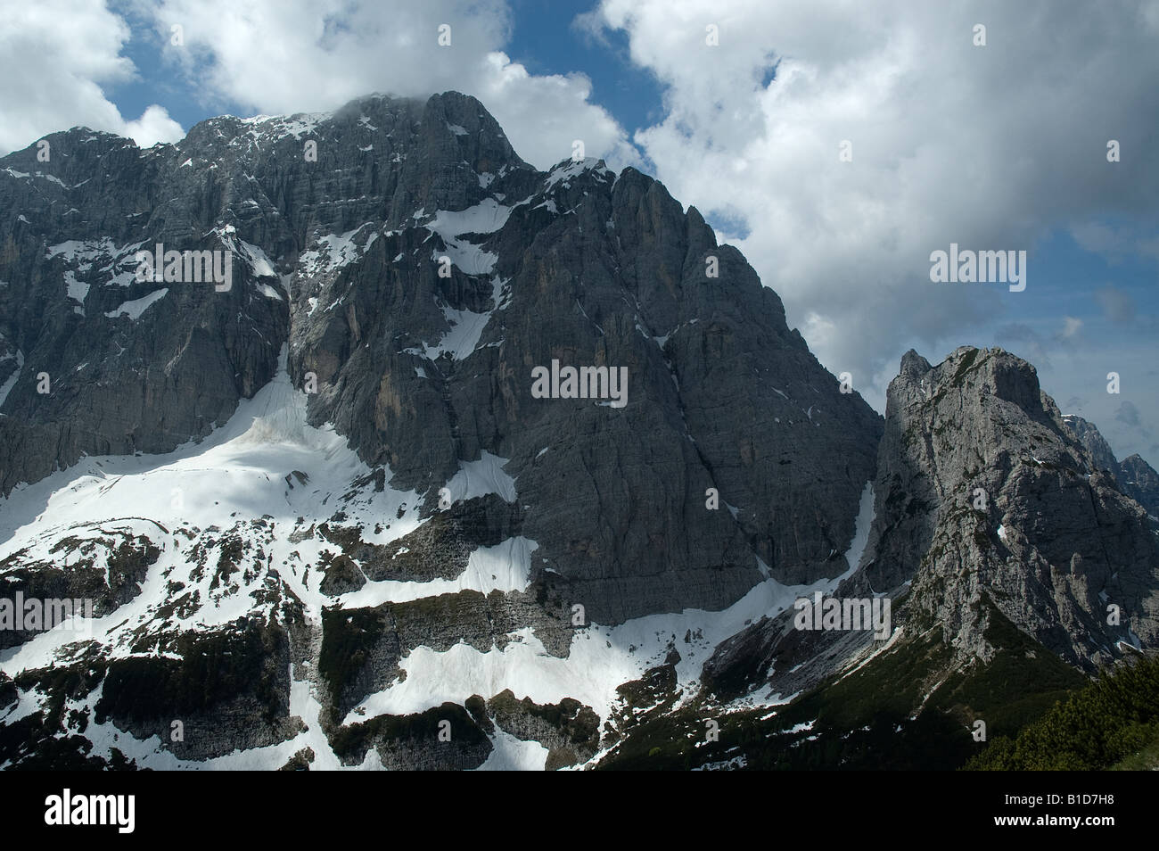 The north face of Jof di Montasio mount in the Julian Alps Stock Photo ...