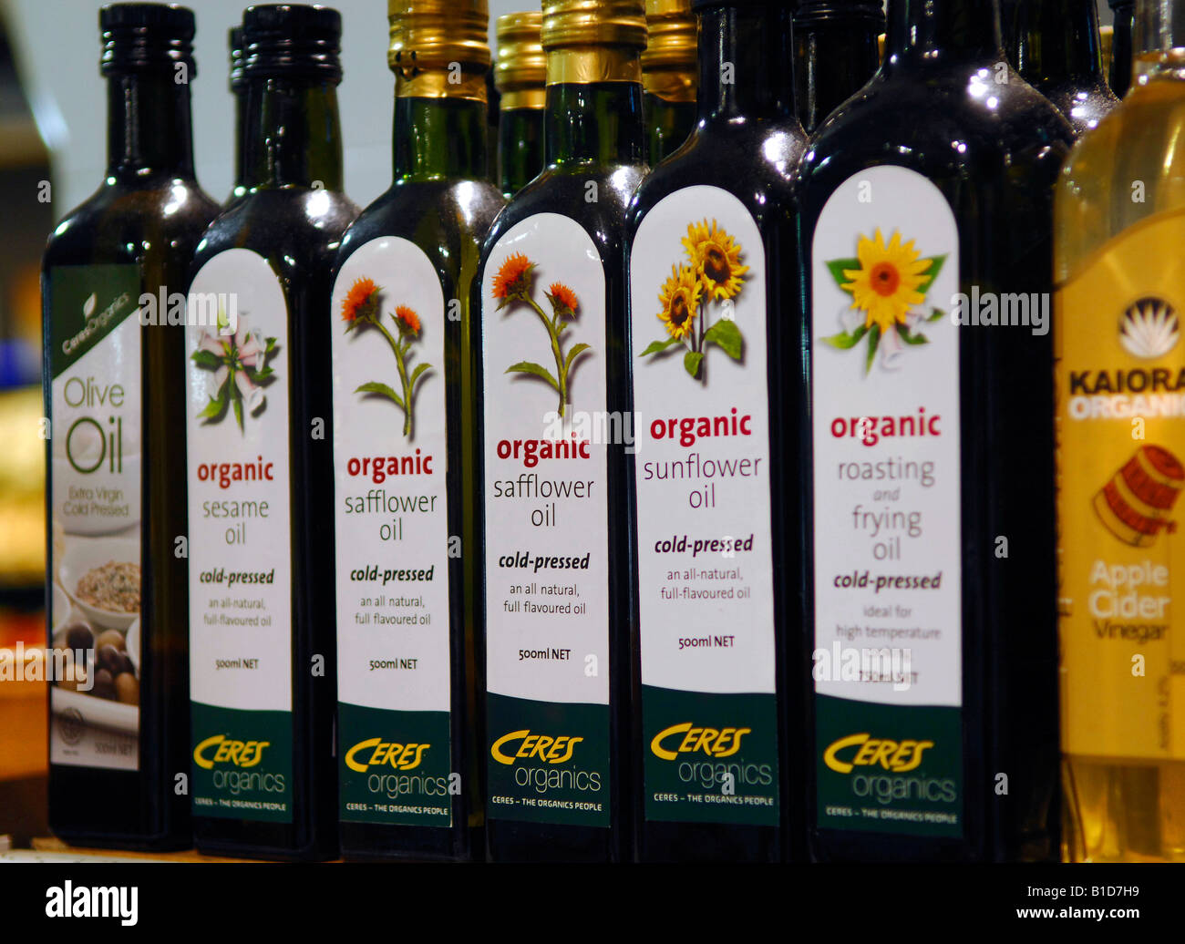 Various types of organic oil on a shelf Stock Photo - Alamy