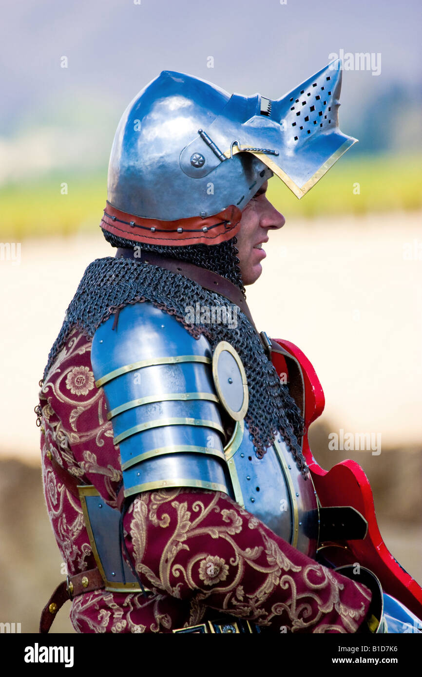 Knight preparing for jousting reinactment during lunch break at Classic ...