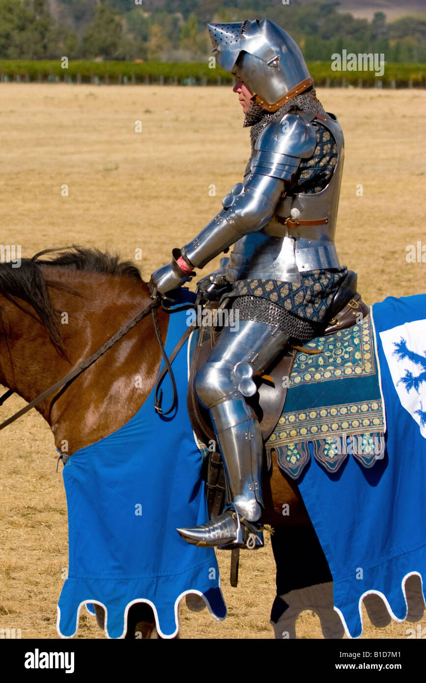 Knight preparing for jousting reinactment during lunch break at Classic ...