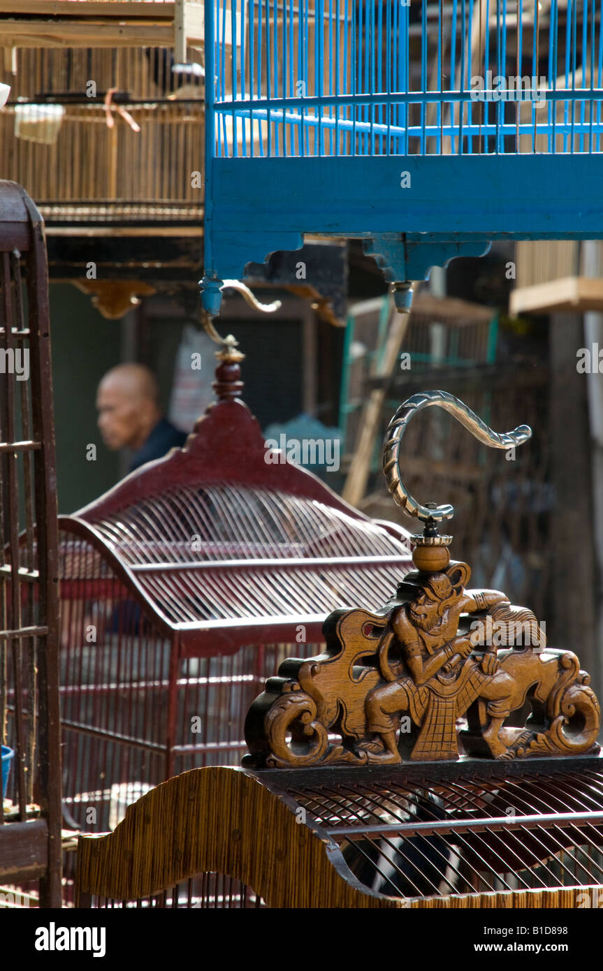 Indonesia Java Island Yogyakarta Bird market close up og hanging cages ...