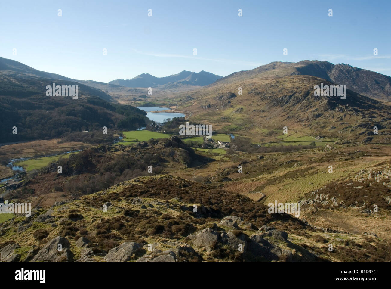 Snowdon horseshoe Llynau Mymbyr and Capel Curig Snowdonia Stock Photo ...