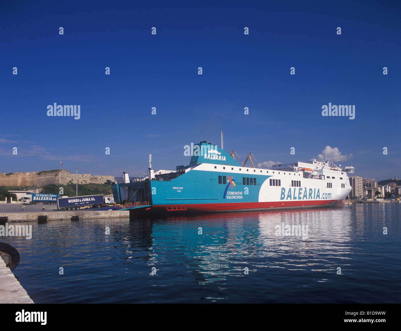 Balearia cargo ro ro ferry loading lorries in the Port of Palma de ...