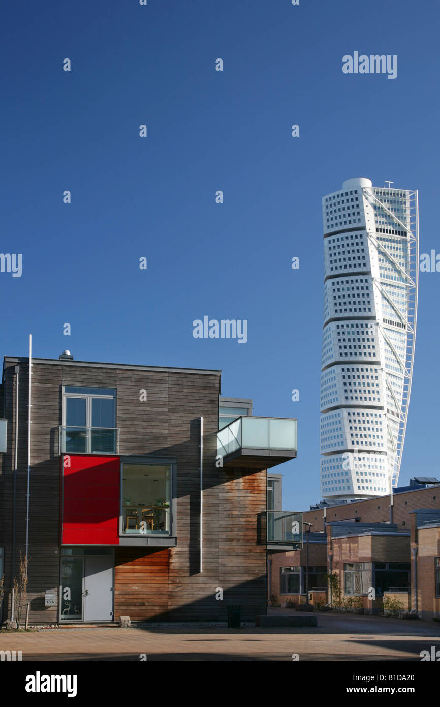 Modern housing and the "Turning Torso" building in Malmo, Sweden ...