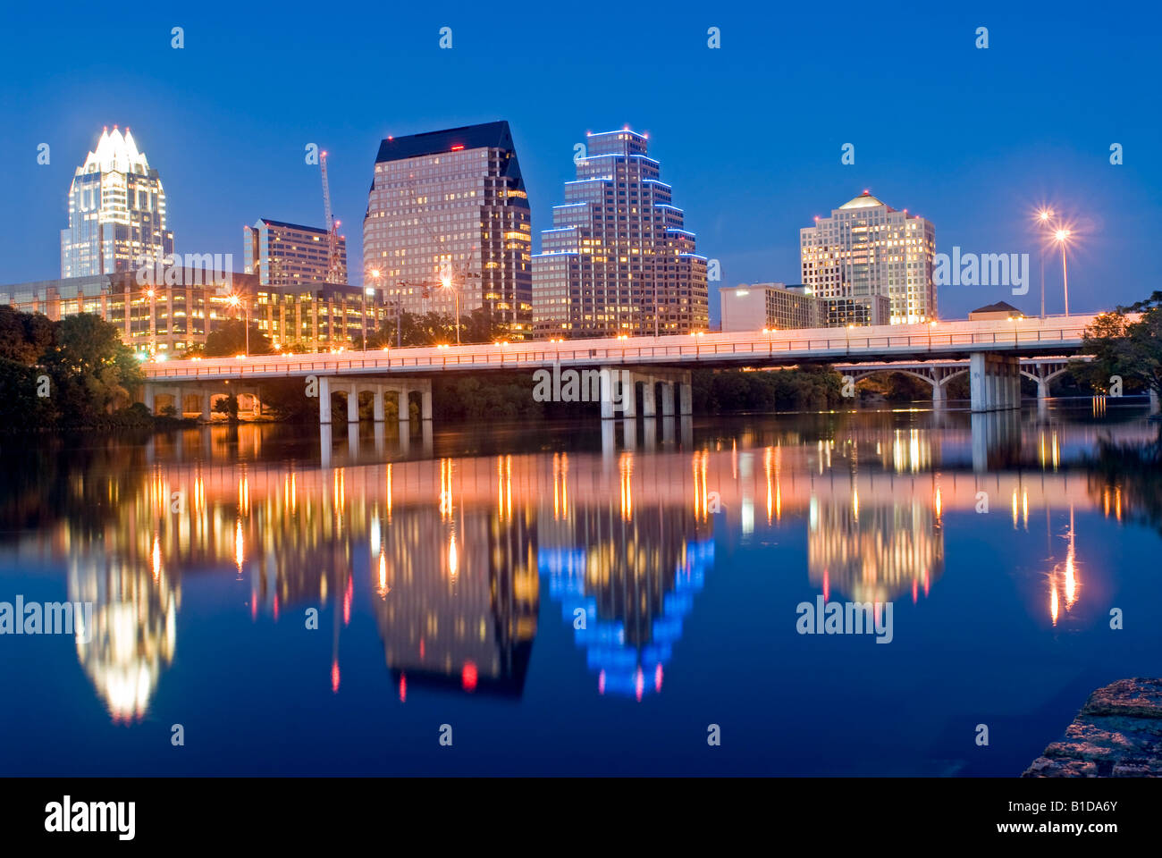 Austin City skyline from Riverside overlooking Town Lake Stock Photo ...