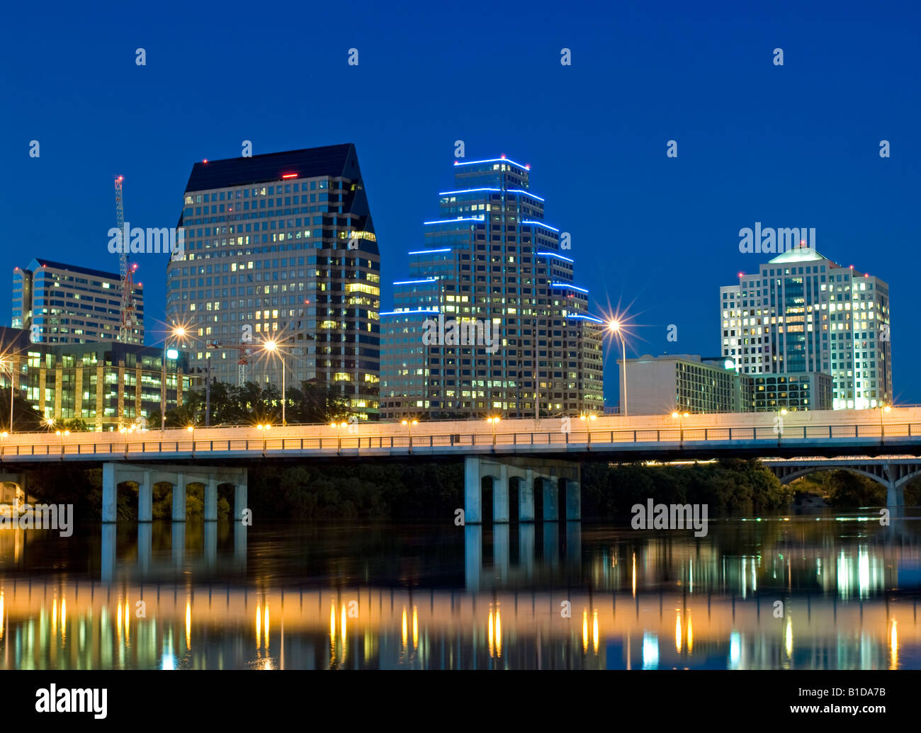 Austin City skyline from Riverside overlooking Town Lake Stock Photo ...