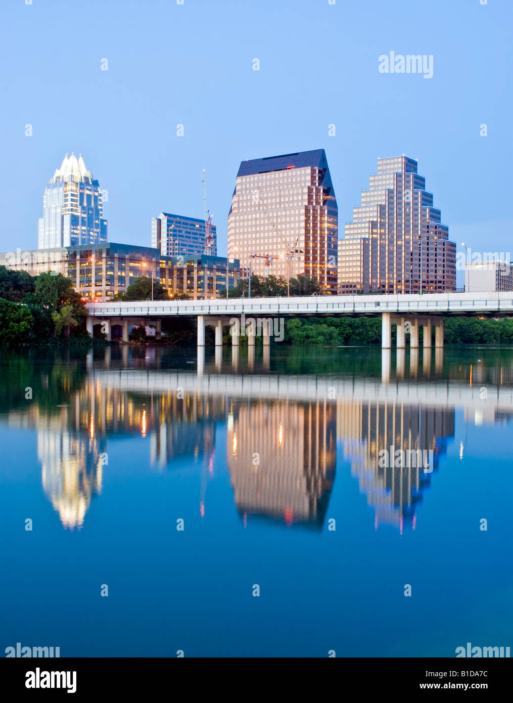 Austin City skyline from Riverside overlooking Town Lake Stock Photo ...