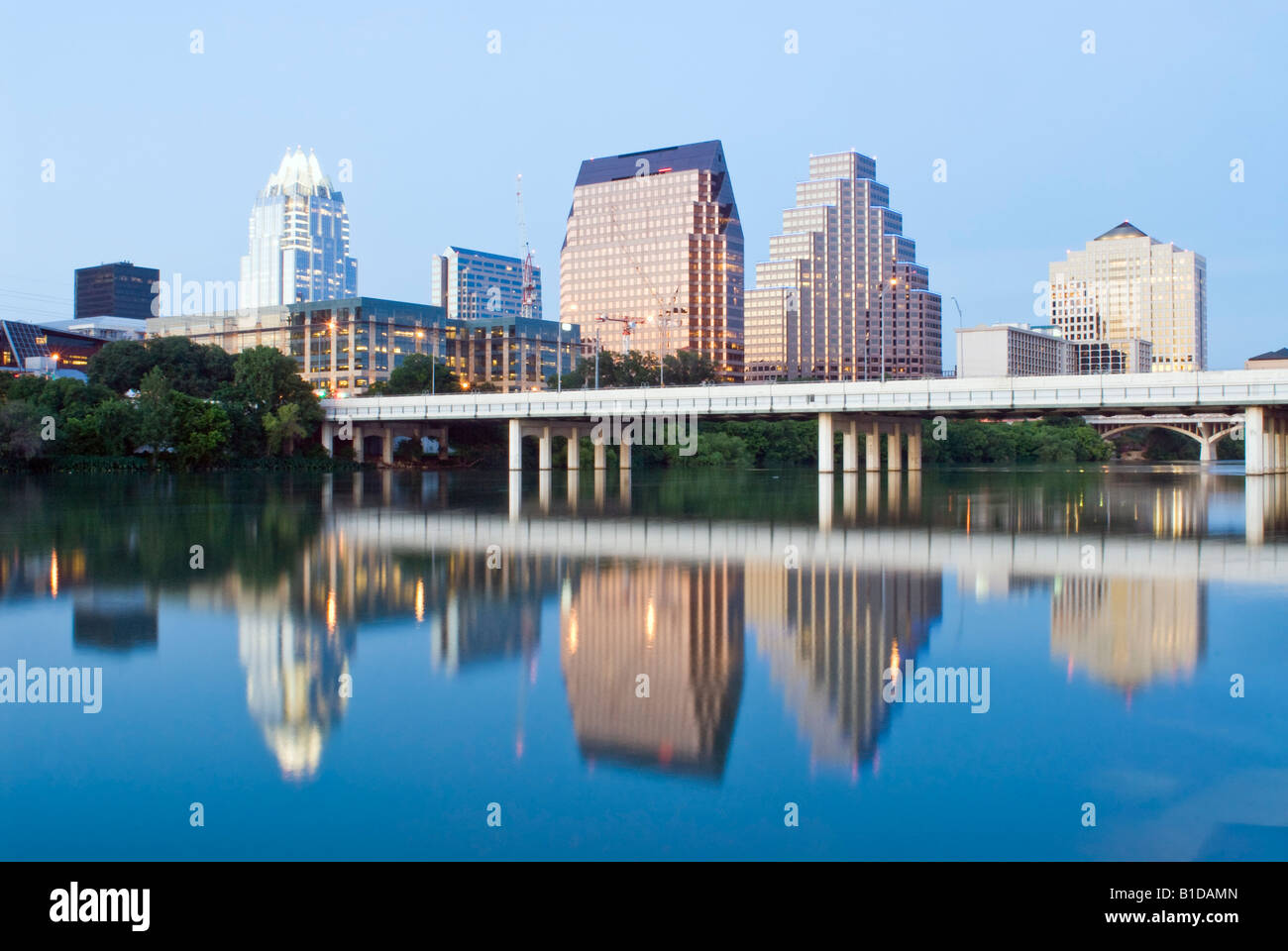 Austin City skyline from Riverside overlooking Town Lake Stock Photo ...