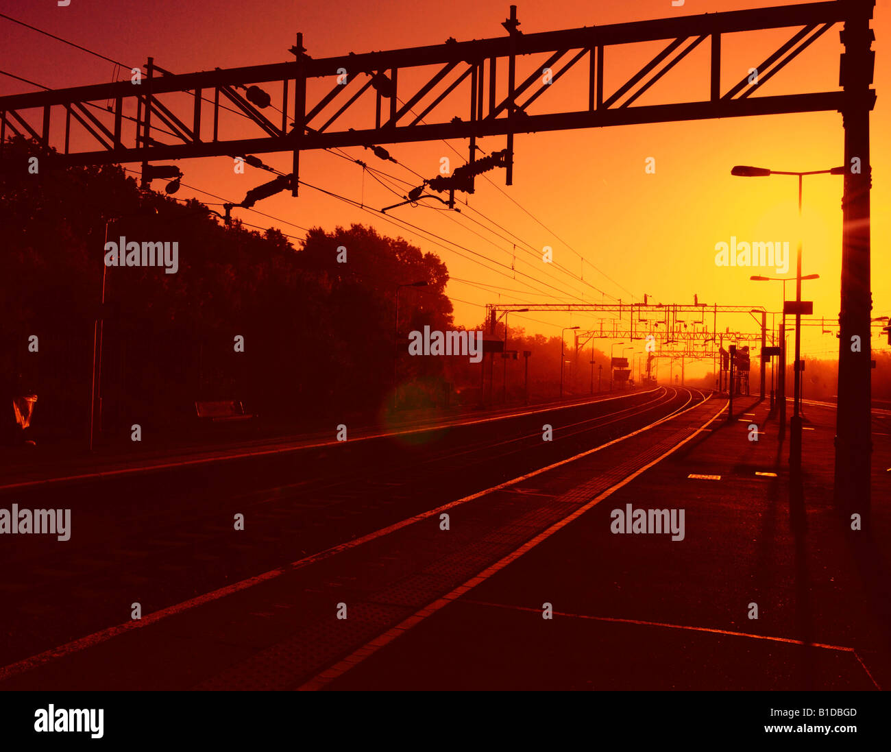 Railway Track and Overhead Power Lines Stock Photo - Alamy
