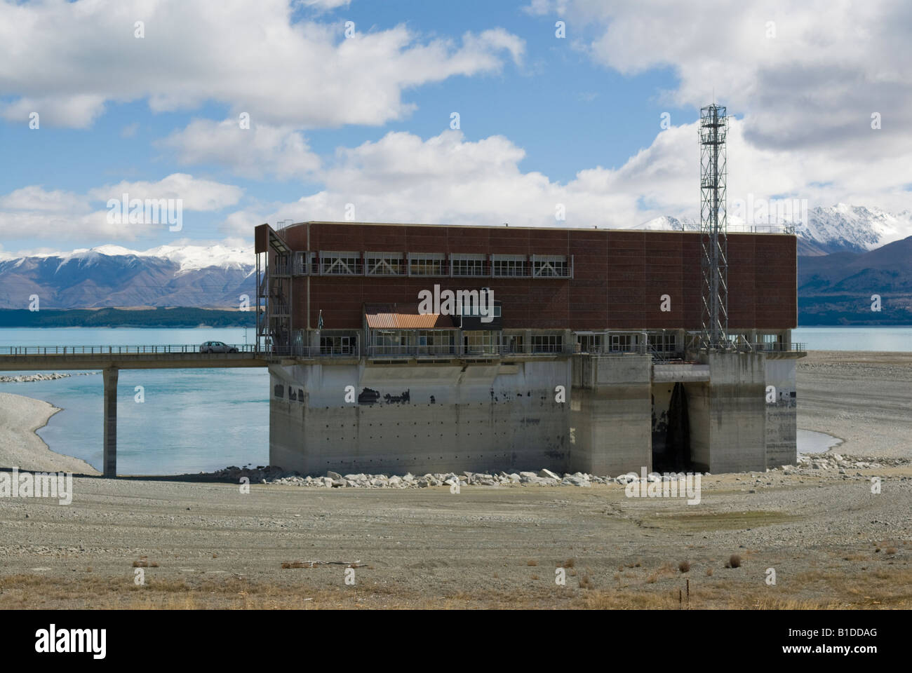 Tekapo B Powerhouse on Lake Pukaki - very low lake levels caused by ...
