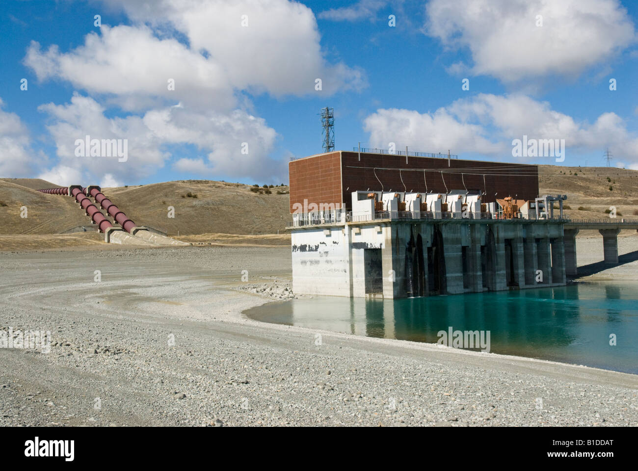 Tekapo B Powerhouse on Lake Pukaki - very low lake levels caused by ...
