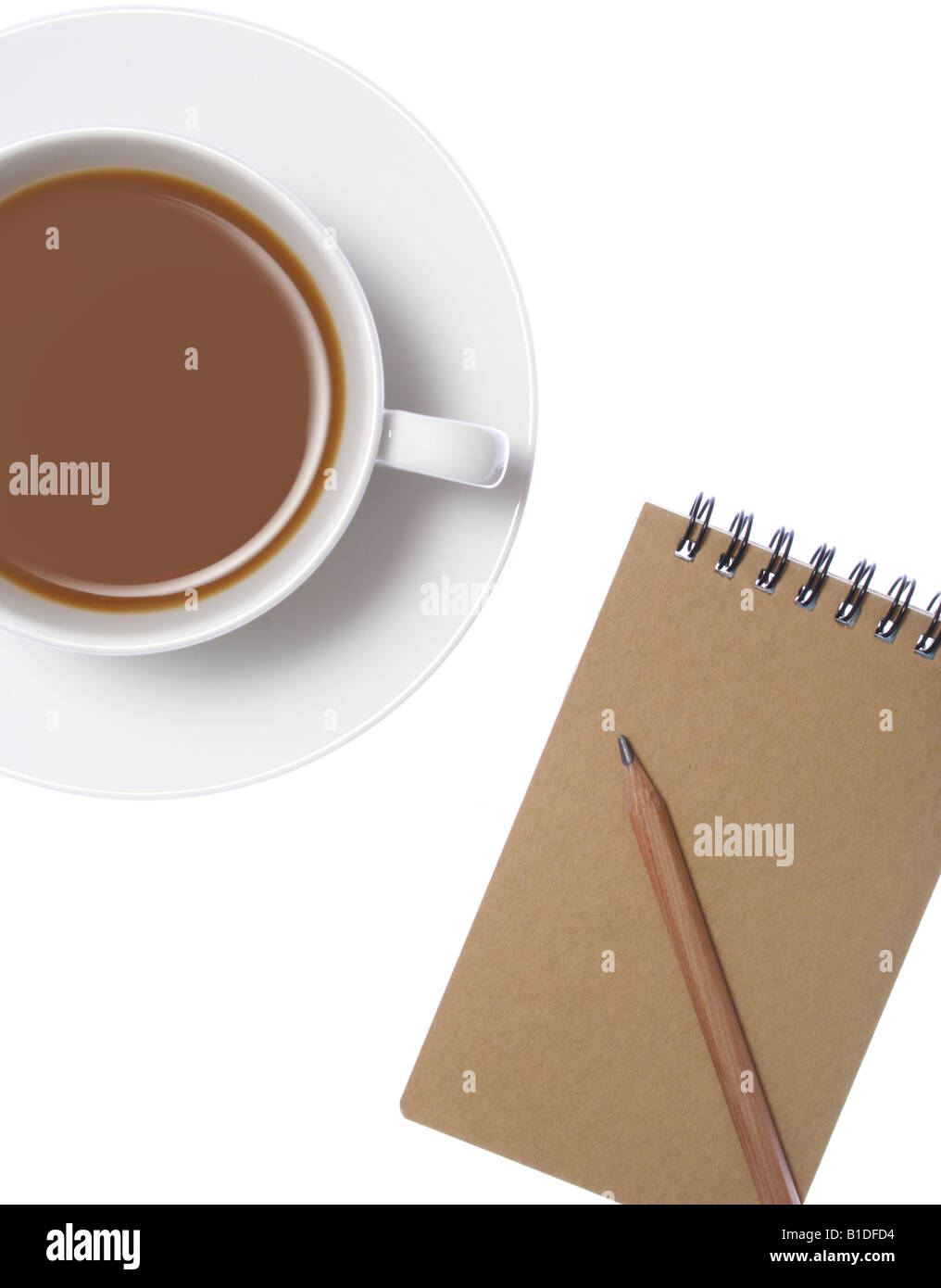 Notepad pencil and Coffee on white background Stock Photo - Alamy