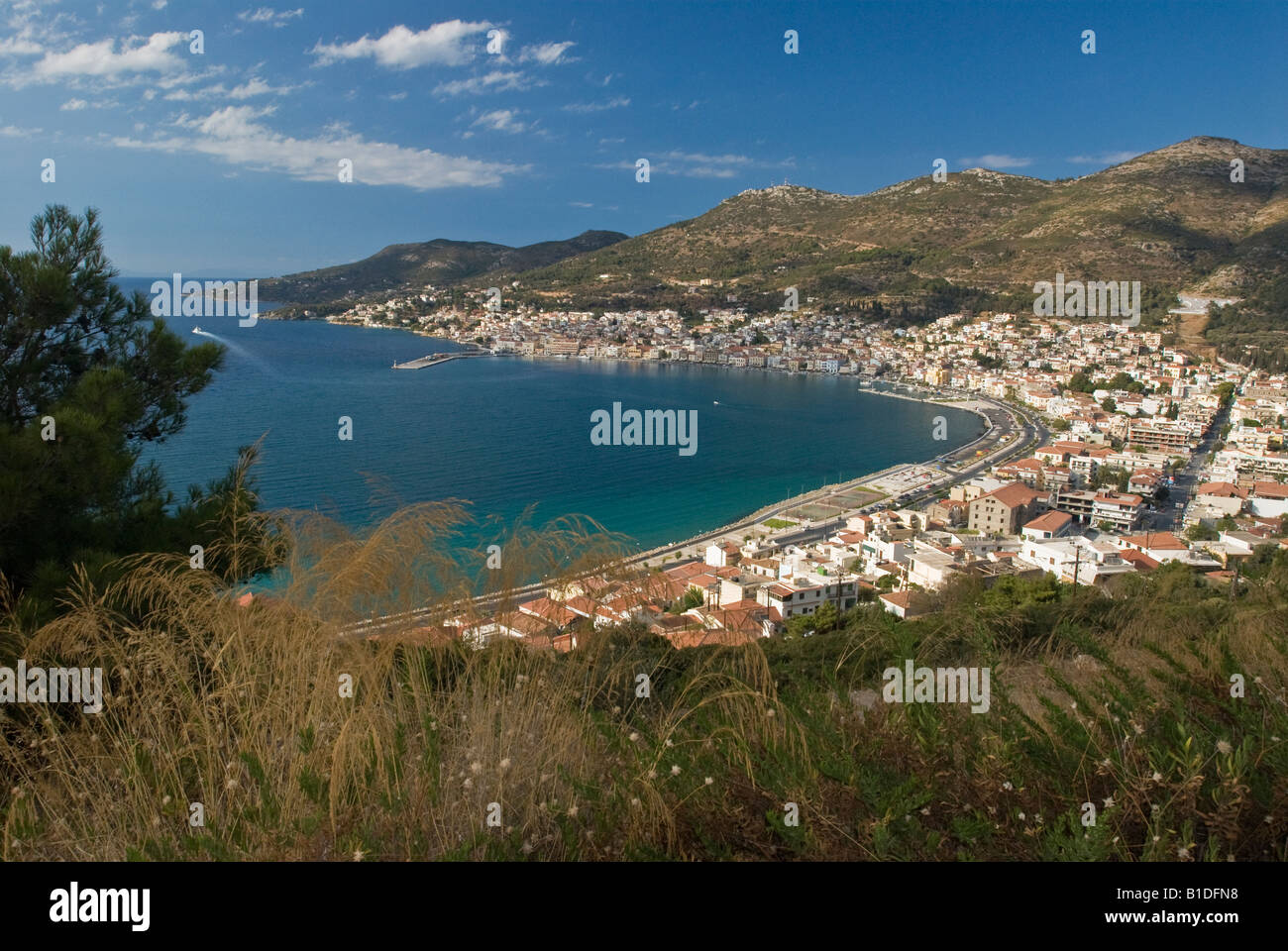 Samos-town (Vathy) seen across the gulf of Samos. Samos island/Greece ...