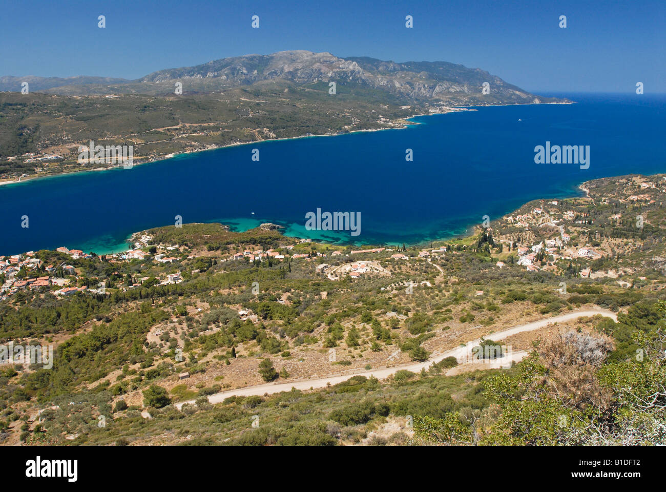 View across the gulf of Samos along the north coast of the island to ...