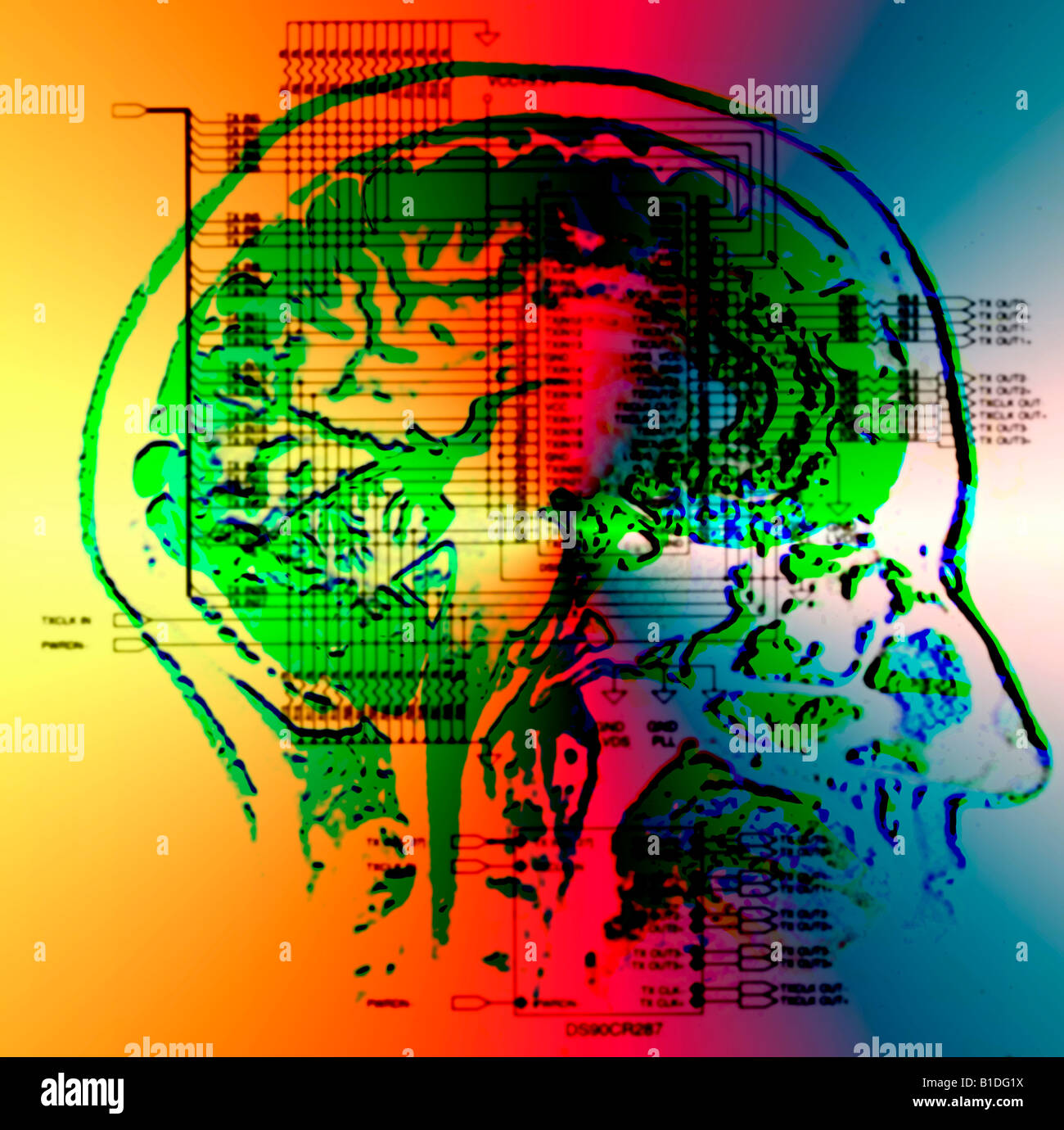 conceptual futuristic tiled 3D computer generated bionic male robot ...